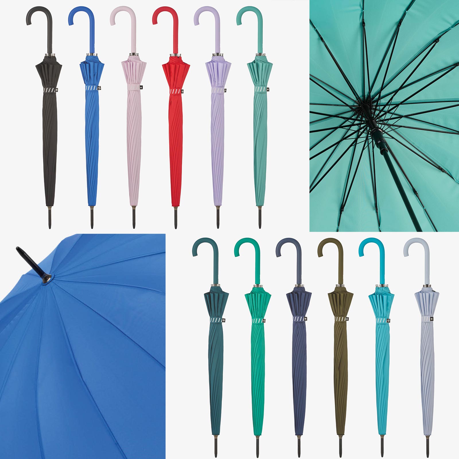 Bisetti Setze 16 Rib Ladies Long UVP Umbrella - Black | Stick & Cane Shop
