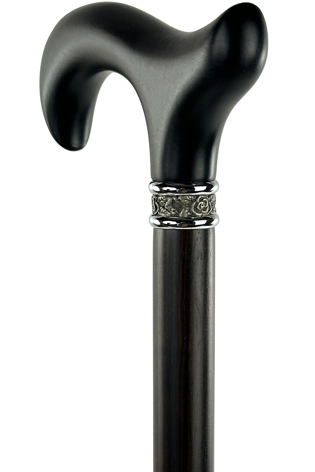 Luxury Ebony Derby Walking Stick – Rose Pewter Collar | Stick & Cane Shop