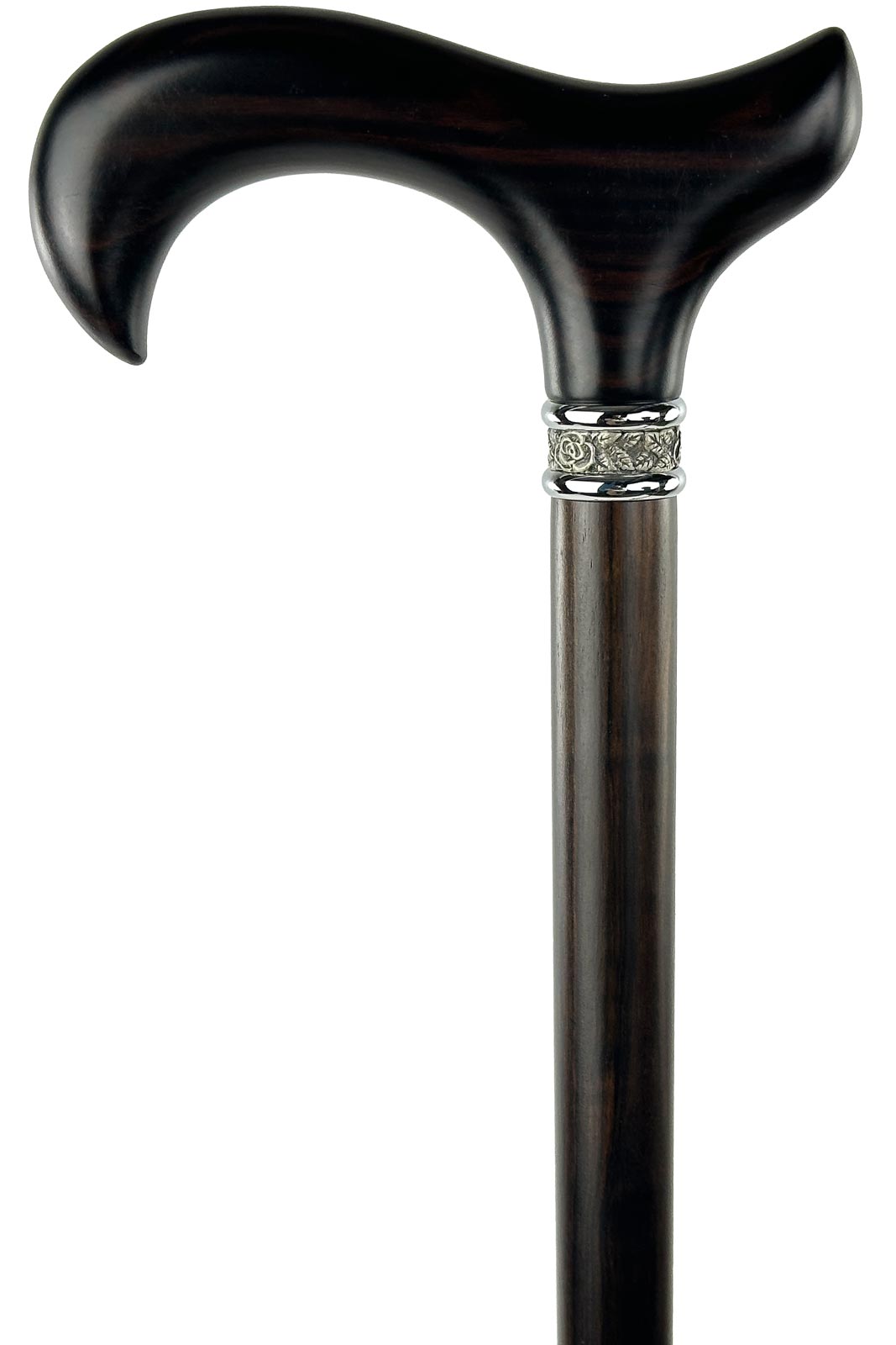 Luxury Ebony Derby Walking Stick – Rose Pewter Collar | Stick & Cane Shop