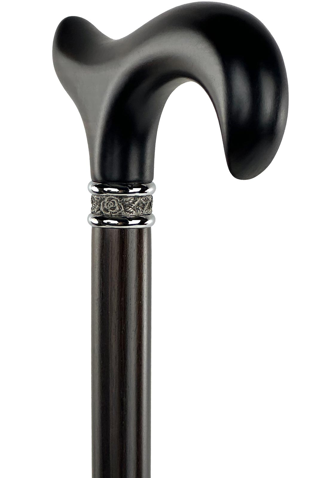 Luxury Ebony Derby Walking Stick – Rose Pewter Collar | Stick & Cane Shop