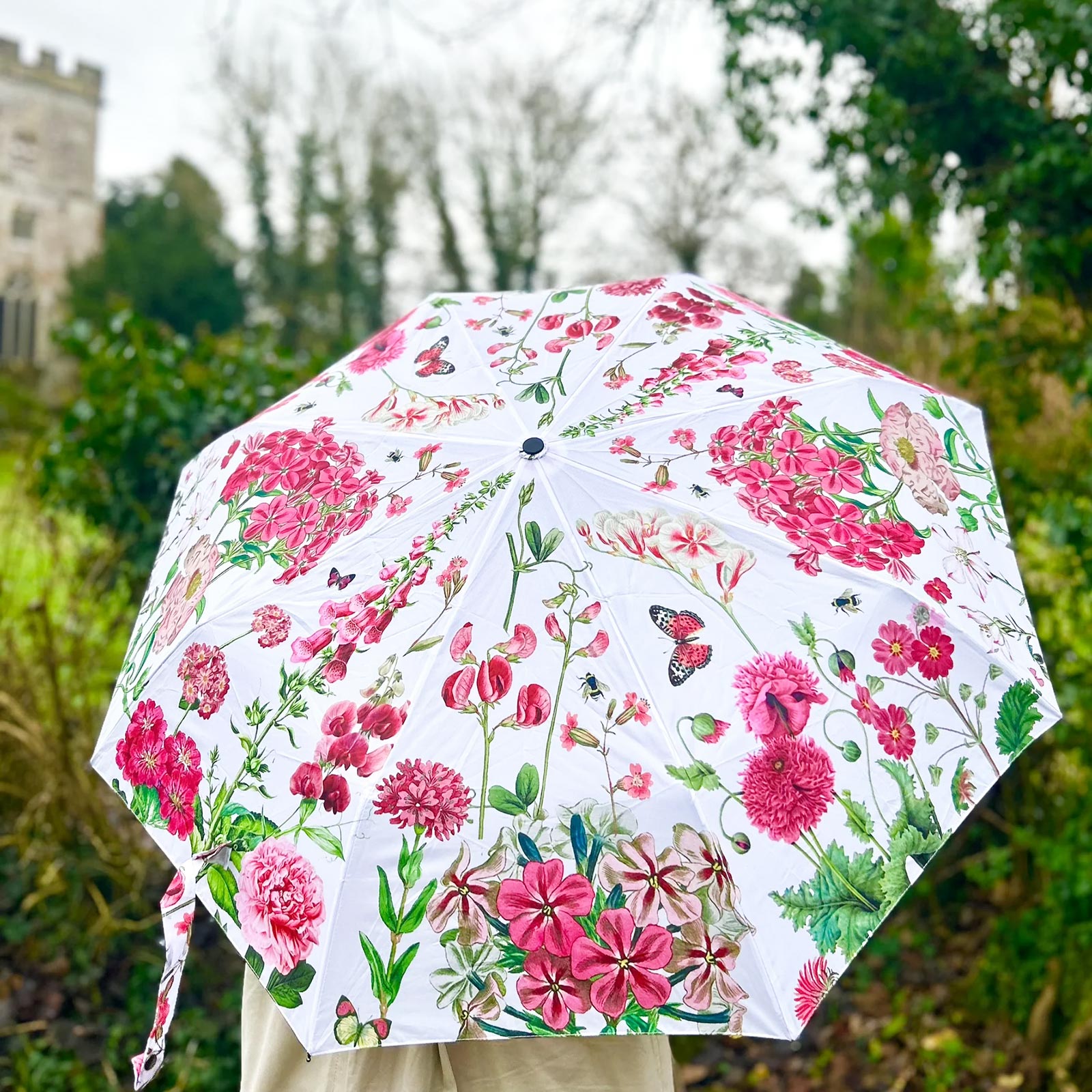 Rosehip Designs Pink Sweetpea Umbrella | Elegant Floral Auto Open ...