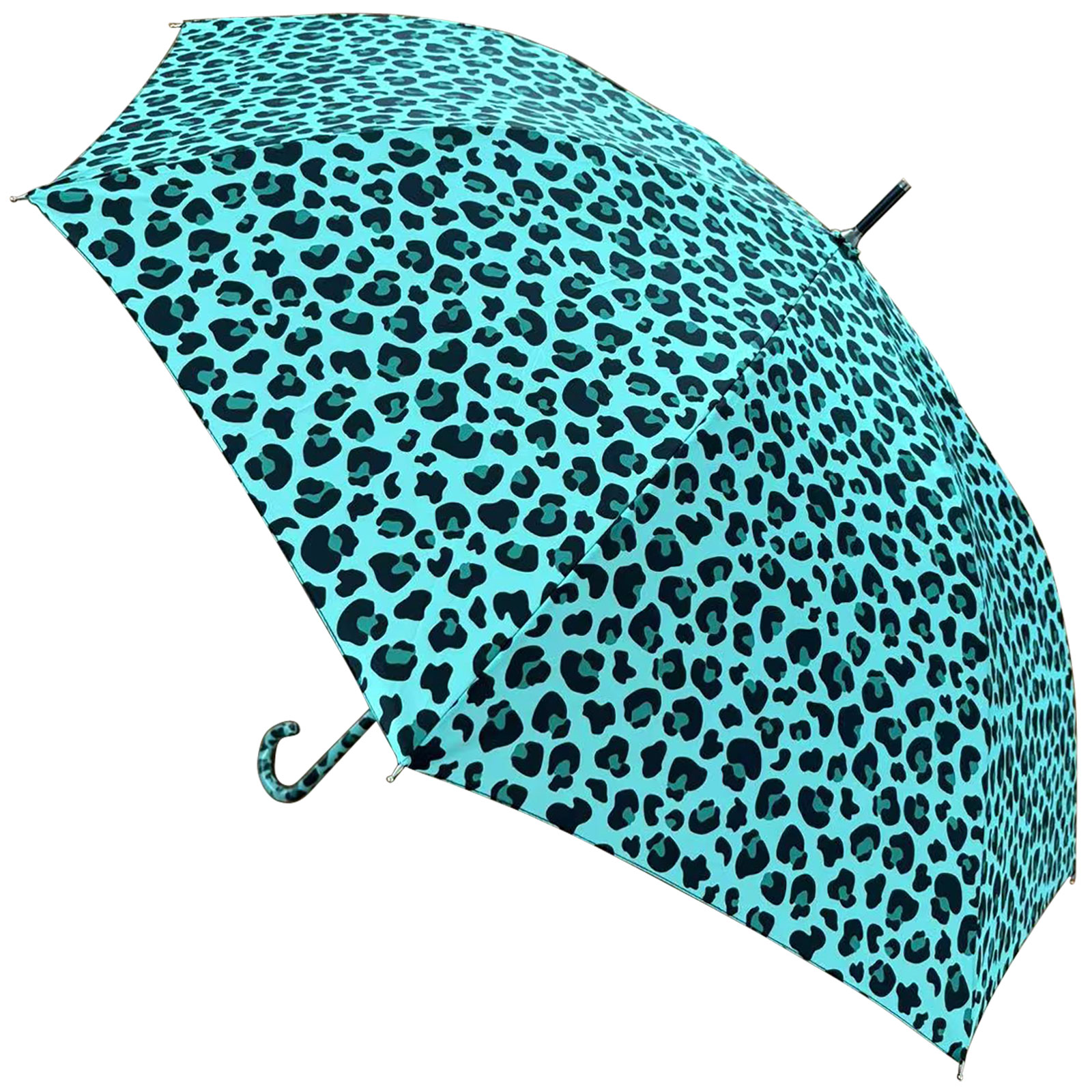 Soake Retro Leopard Print Auto Open Umbrella - Mint Green | Stick & Cane Shop