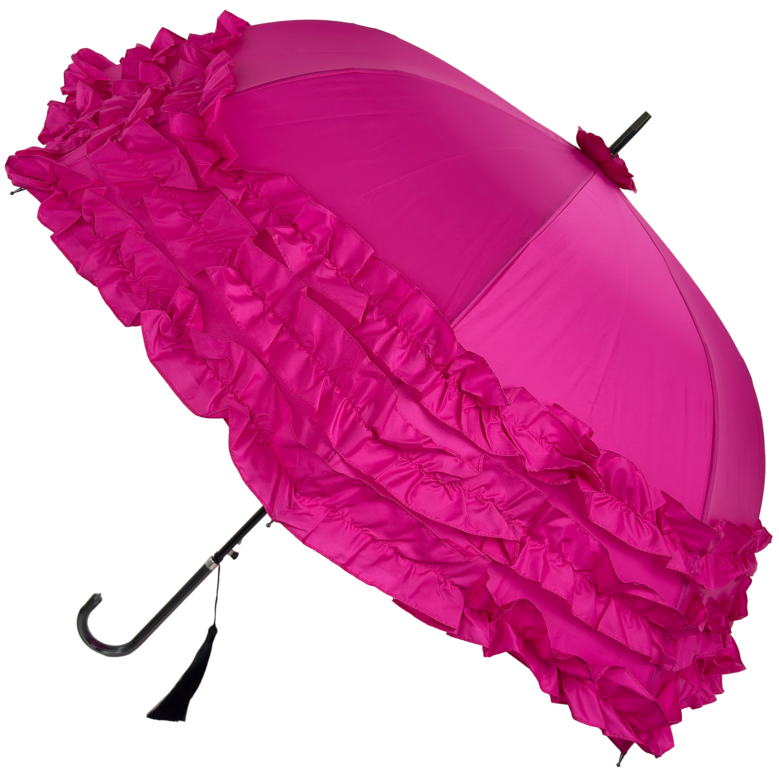 Boutique Triple Frill Umbrella by Soake - Fuchsia Pink | Stick & Cane Shop