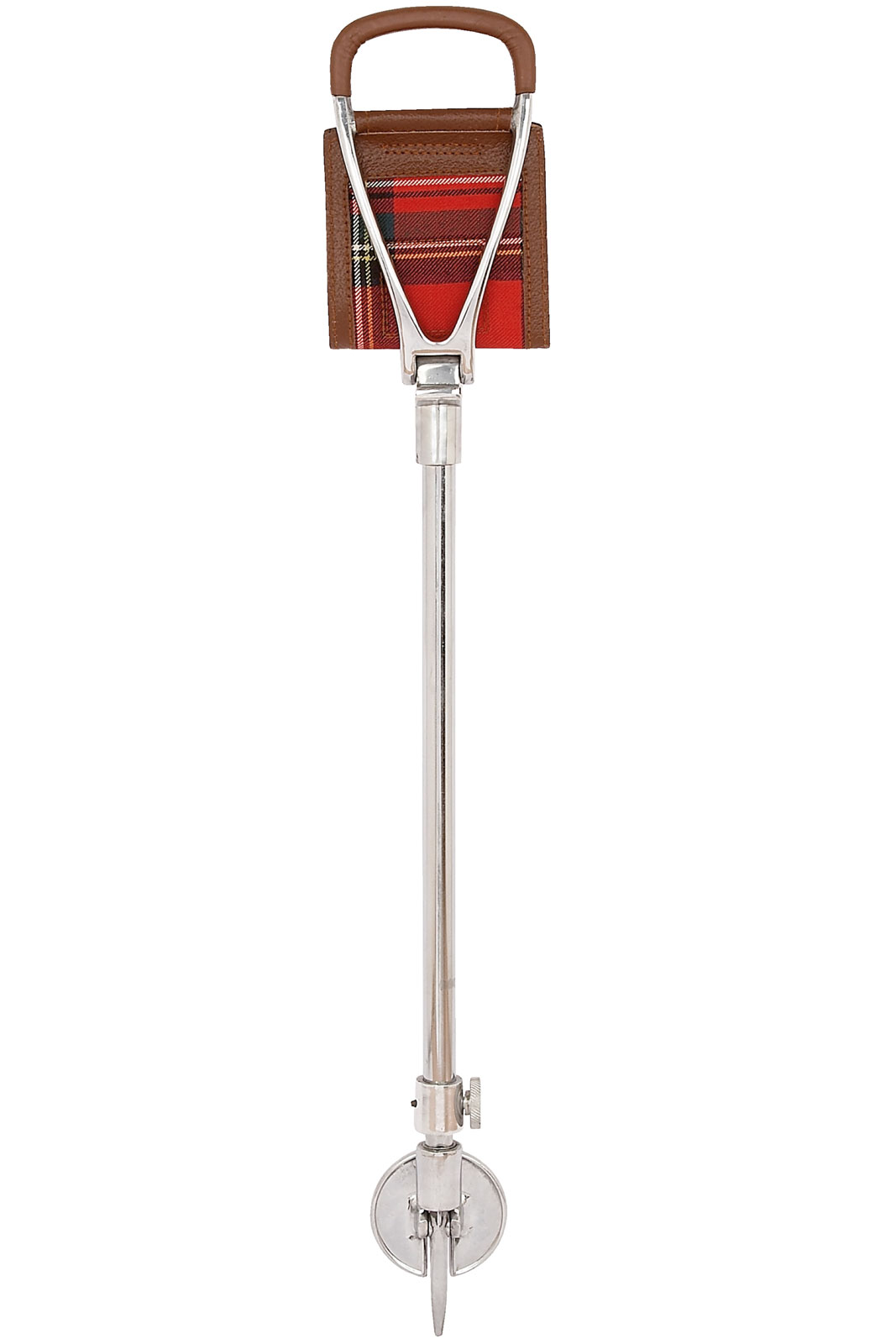 Red Tartan & Brown Leather Shooting Seat Stick | Stick & Cane Shop