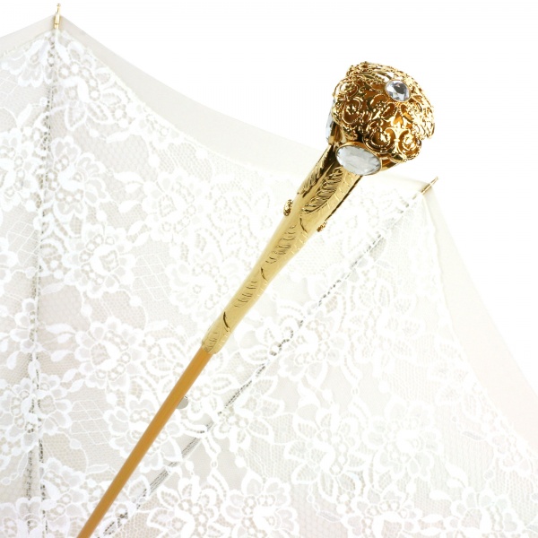 Elegance Ecru Wedding Parasol with Ivory Lace By Pasotti | Stick & Cane ...